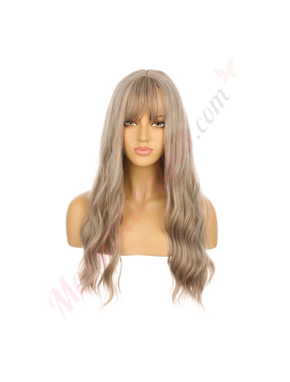 DM2031304-v4 Blond Foncé Cendré Perruque Longue Cheveux Synthétiques ...